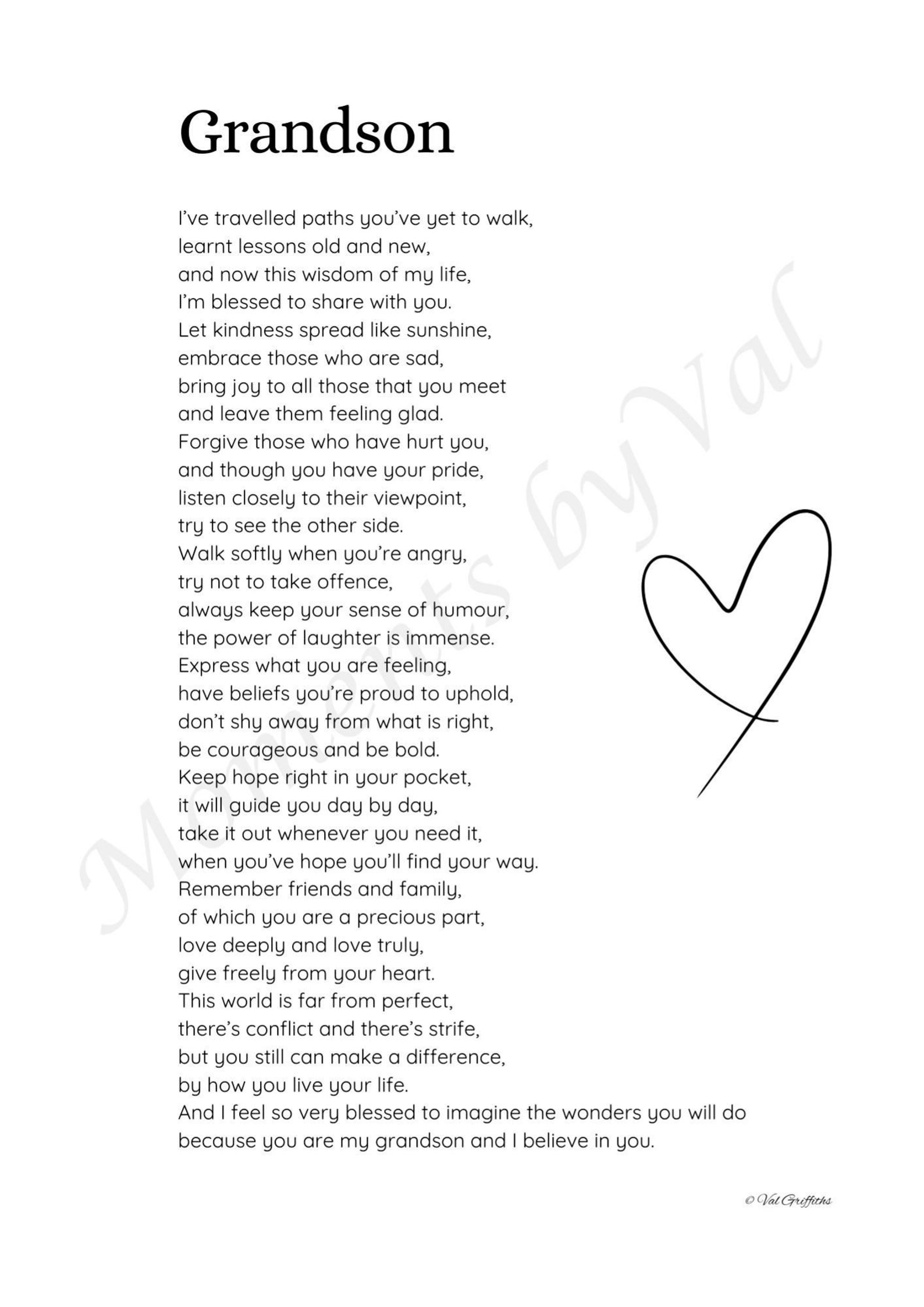 GRANDSON POEM - Original Poem to Print & Frame Instant Download Gift ...