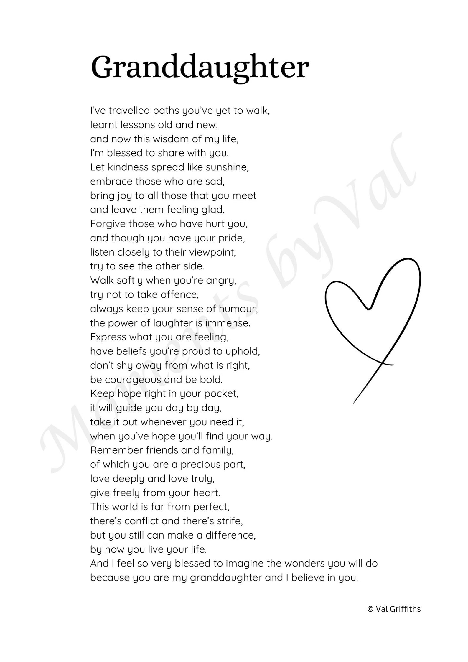 GRANDDAUGHTER POEM - Original Poem to Print & Frame, Poem for ...