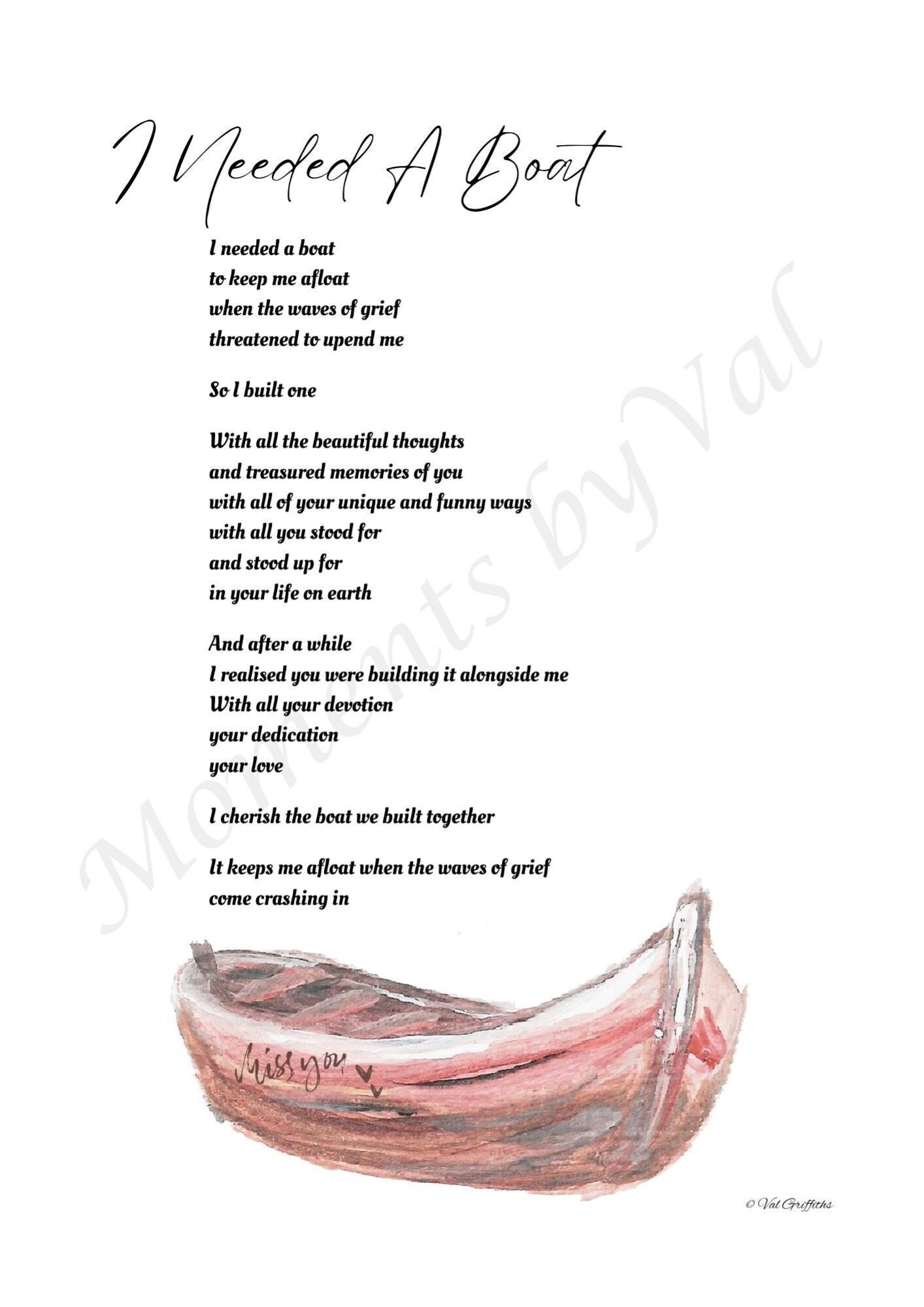 I Needed A Boat - Bereavement Poem, Remembrance, Sympathy Gift, Words ...