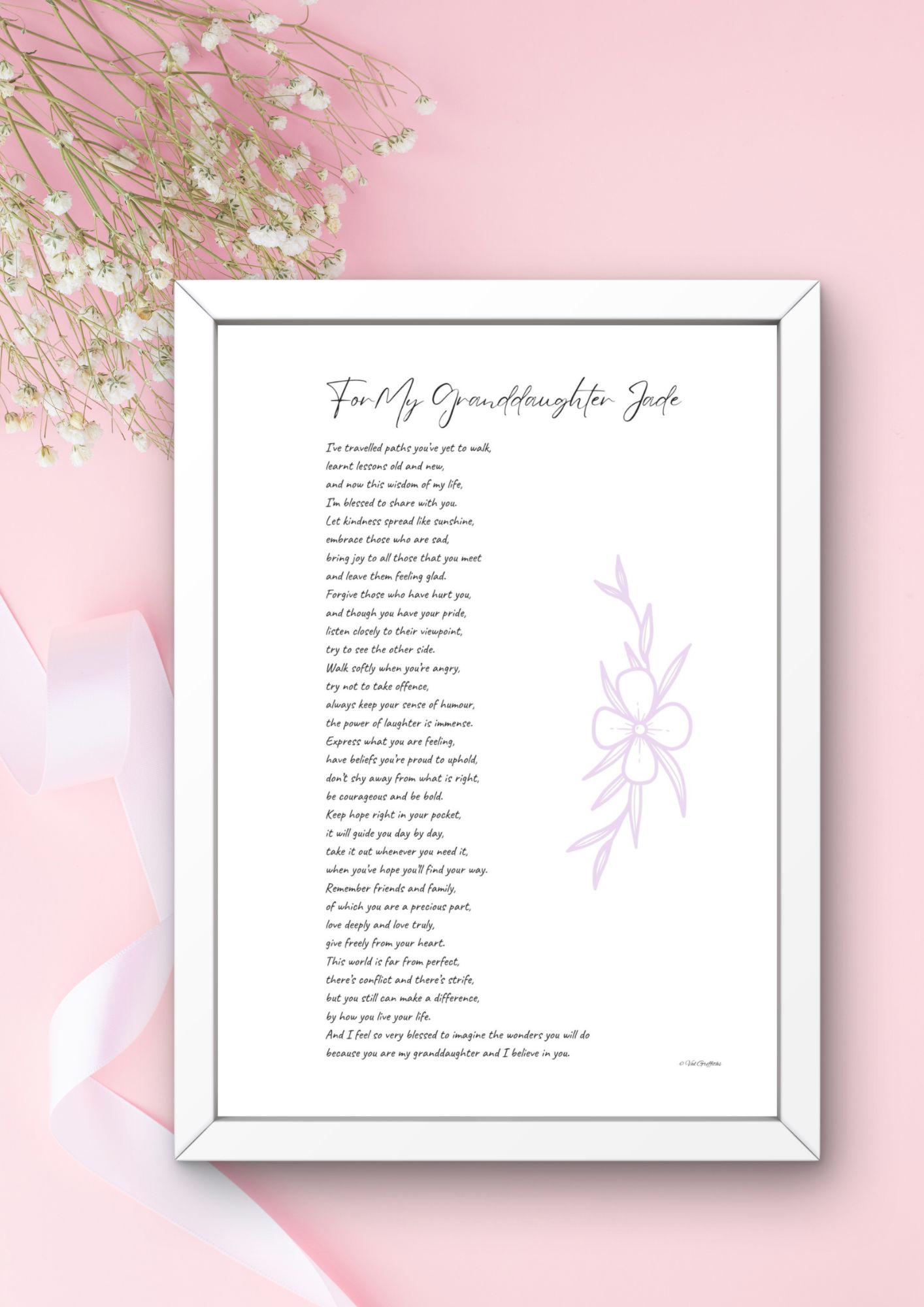 Personalised Poem for Granddaughter, Original Poem, Customised Gift for ...