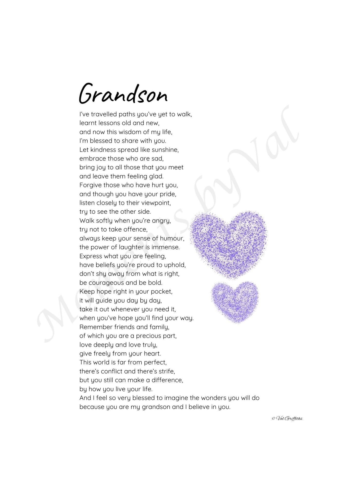 GRANDSON POEM - Original Poem to Print & Frame Instant Download Gift ...