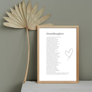 GRANDDAUGHTER POEM - Original Poem to Print & Frame, Poem for ...