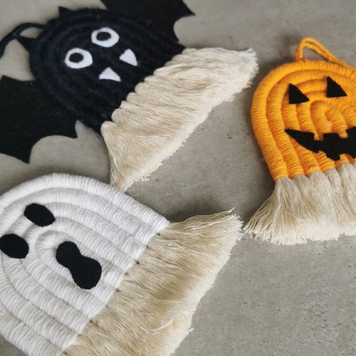 Halloween Macrame Decoration Set/ Ghost Decor / Pumpkin Decor - Etsy UK