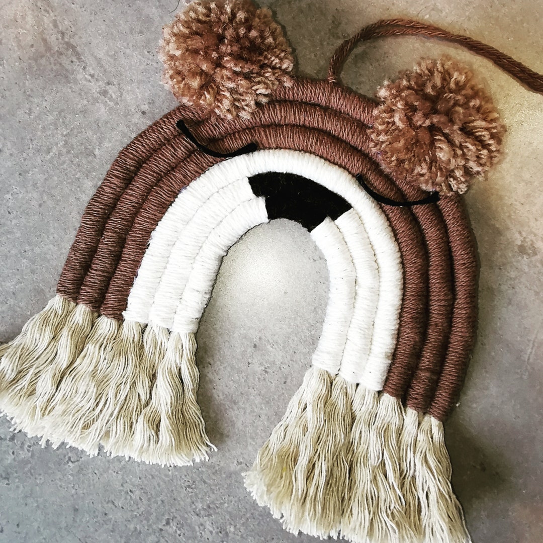 Bear Wall Hanging, Grizzly Bear Macrame Rainbow, Teddy Bear Nursery ...