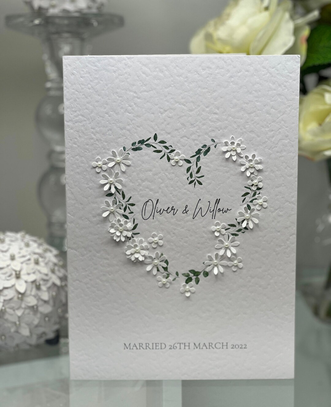 Personalized Floral Heart Wedding Card: Handmade Hammered Card - Etsy