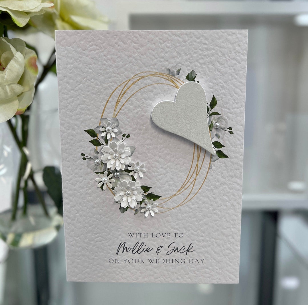 Personalised Wedding Card, Wooden Heart Wedding Card, Simple Wedding ...