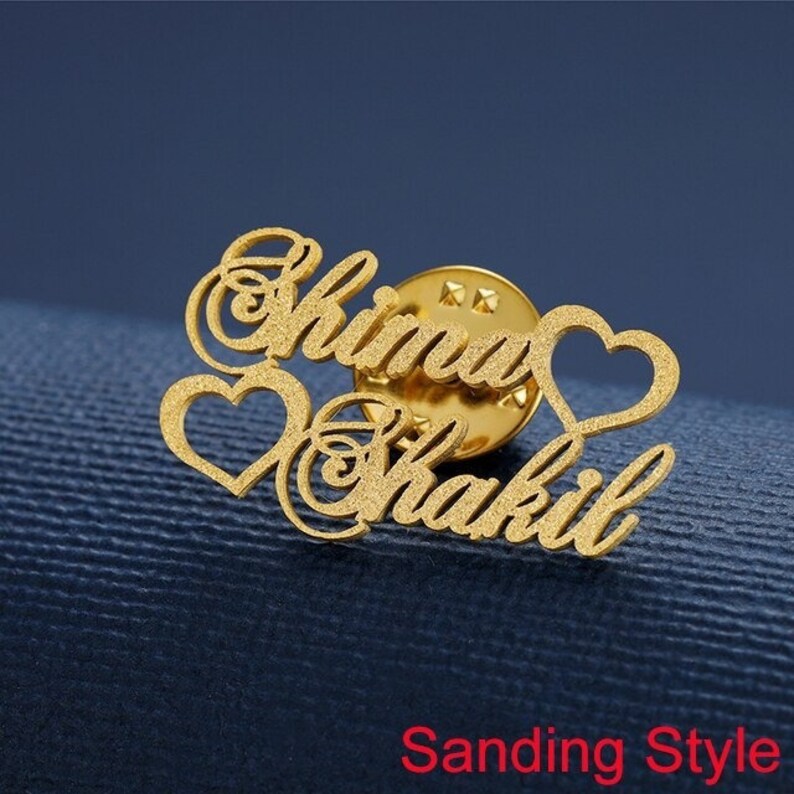 Double Name Heart Shape Brooch Pin Custom Frosted Brooch - Etsy