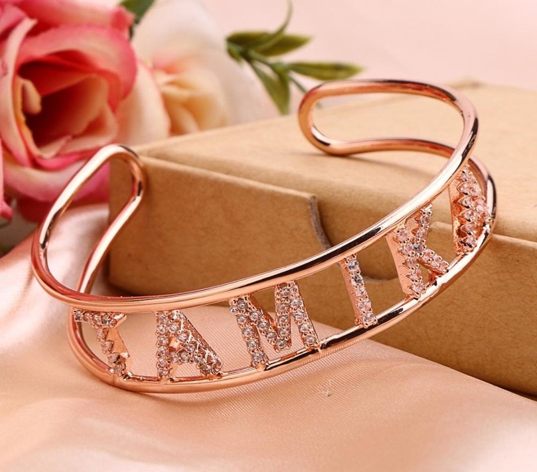Custom Name Bangle With Zircon Stylish Custom Name Bangle - Etsy Hong Kong