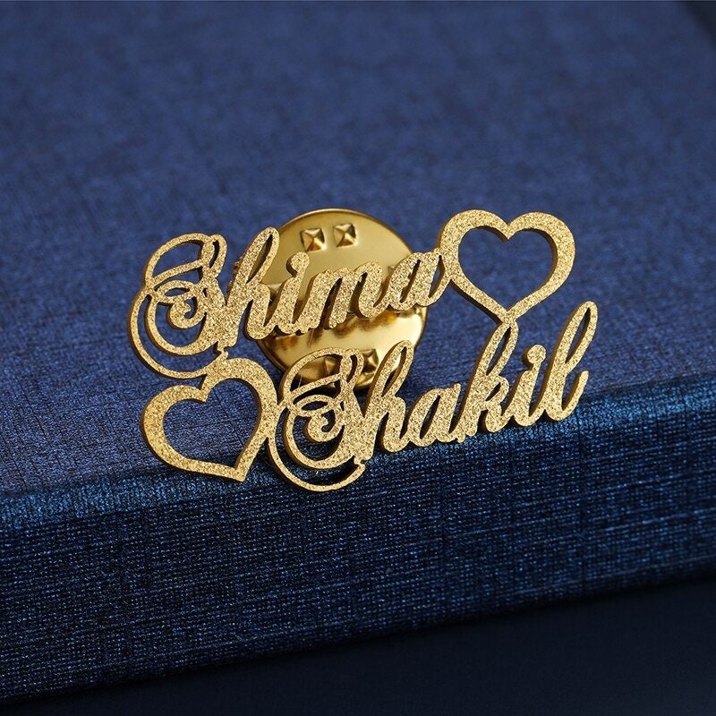 Double Name Heart Shape Brooch Pin Custom Frosted Brooch - Etsy