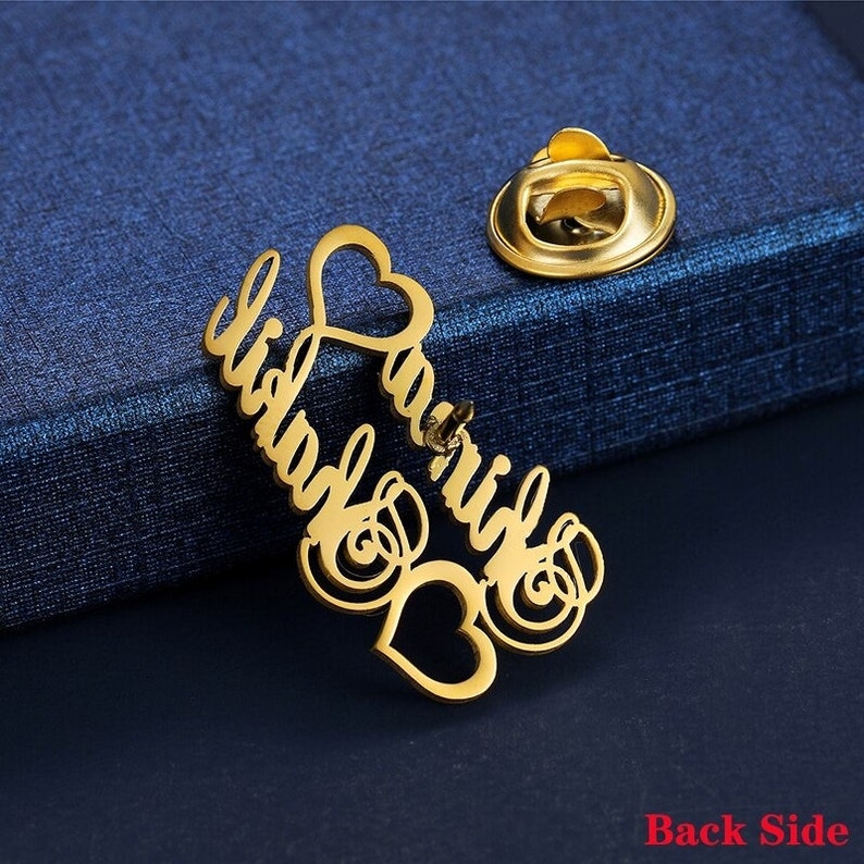 Double Name Heart Shape Brooch Pin Custom Frosted Brooch - Etsy