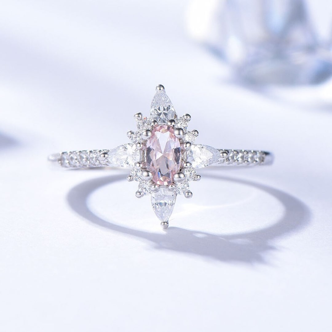 Morganite Gemstone Oval Cut Pink Gemstone Ring Real 925 Pink - Etsy
