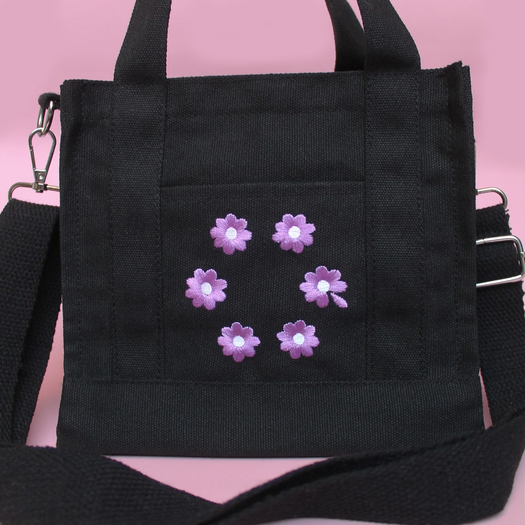 Purple Daisy on Black Mini Small Shoulder Bag Mini Crossbody Bag Mini ...