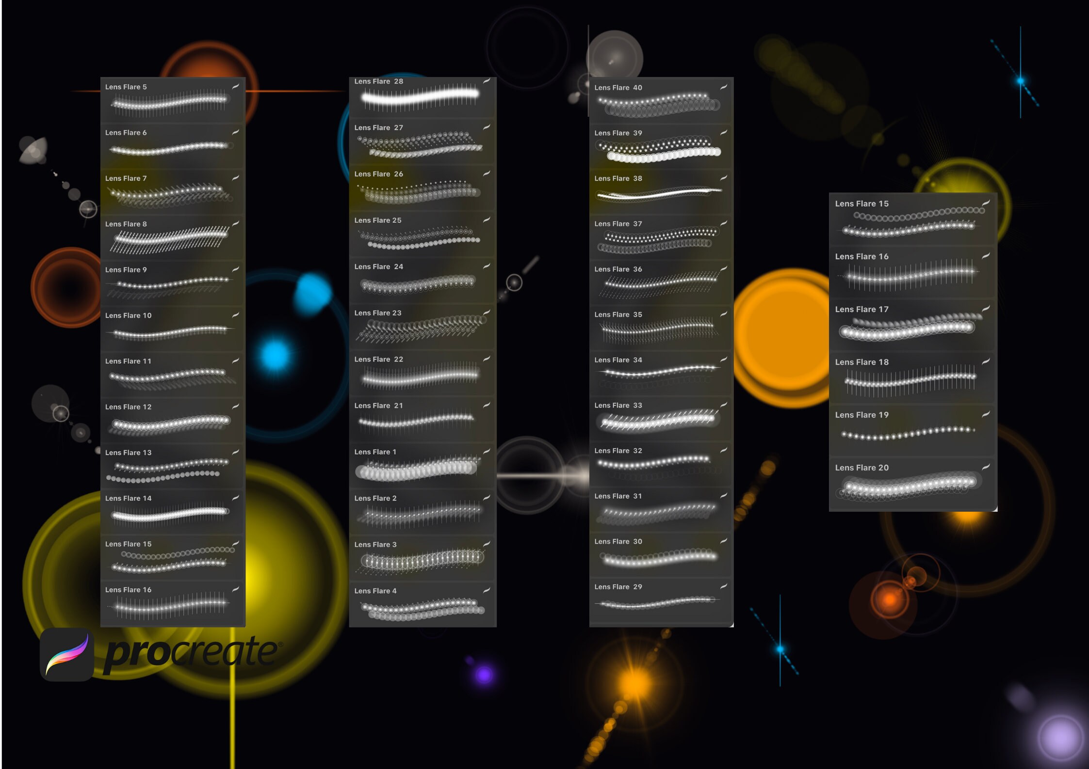 60 Procreate Lens Flares Stamp Brushes, Light Brushes, Digital Design ...