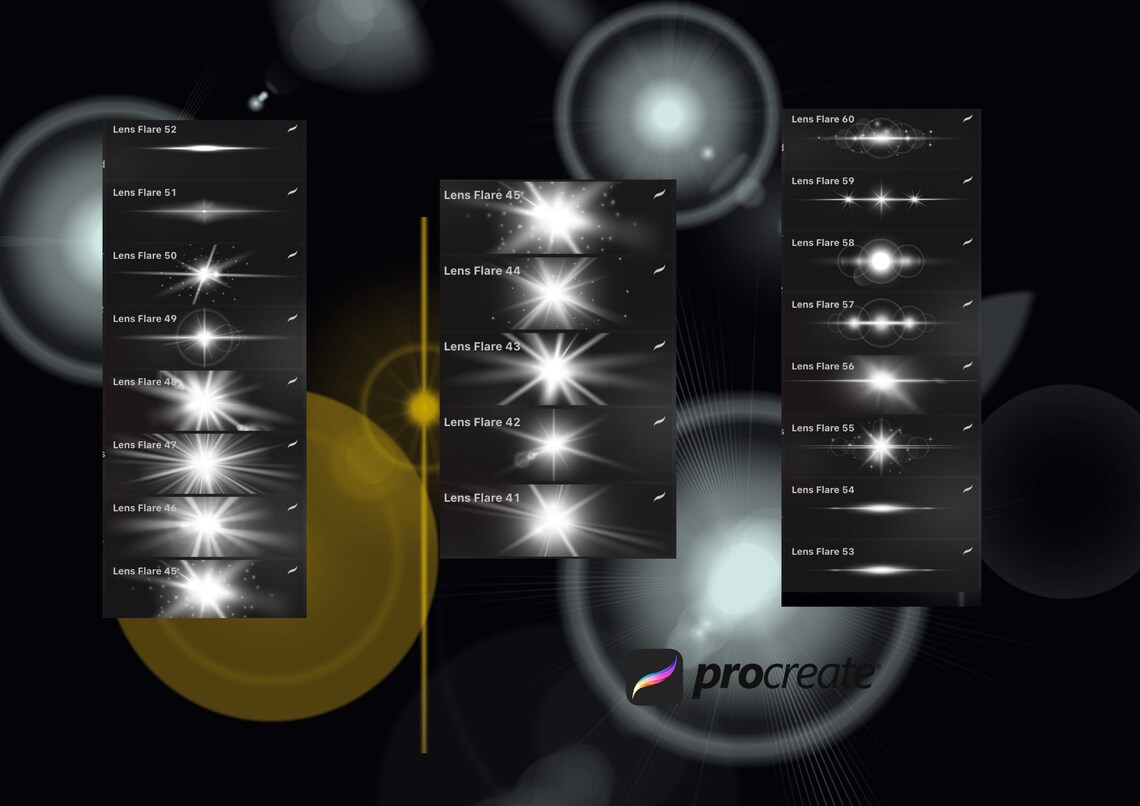 60 Procreate Lens Flares Stamp Brushes, Light Brushes, Digital Design ...