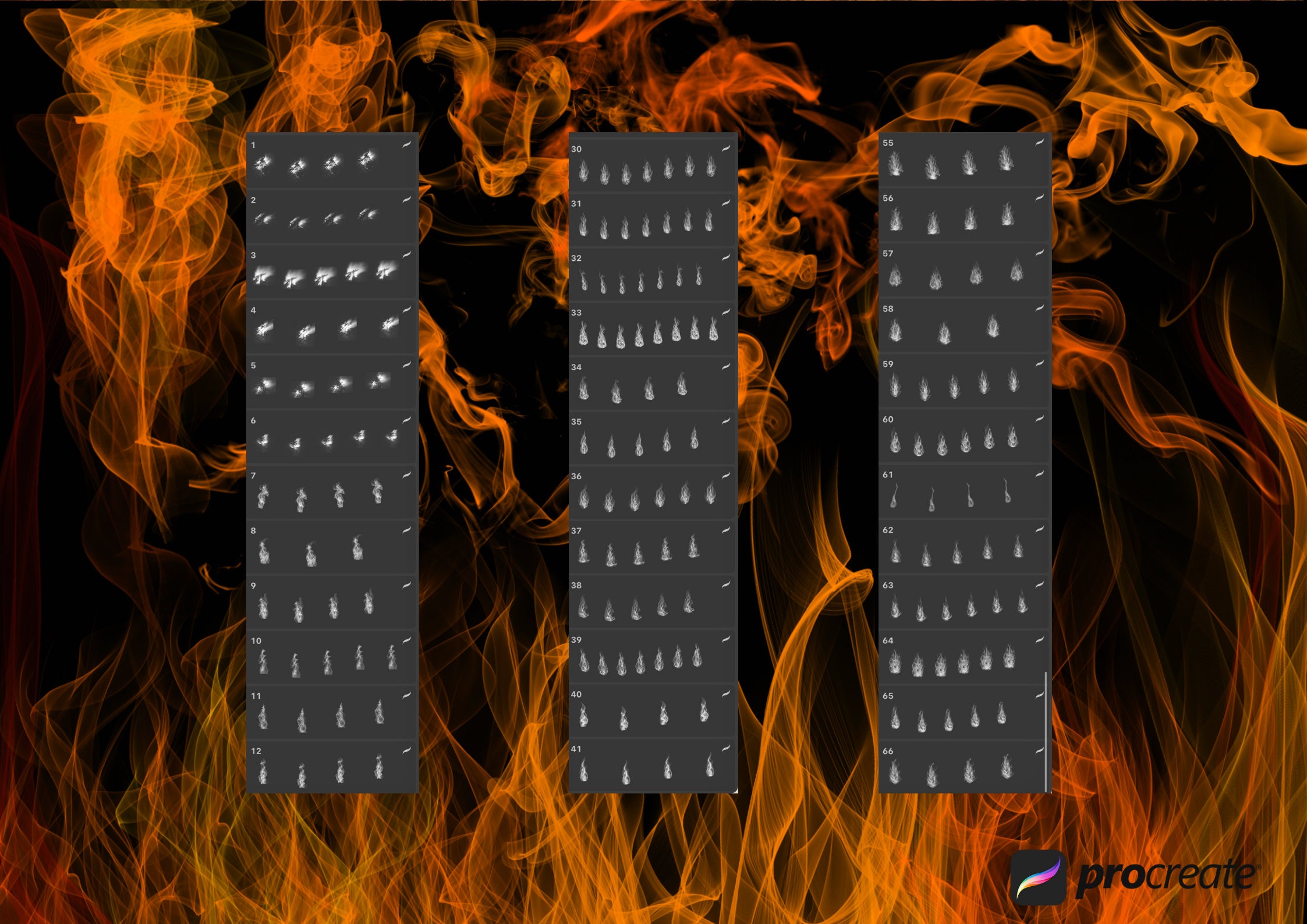 170 Realistic Fire and Smoke Brushes for Procreate Apple iPad Stamps ...