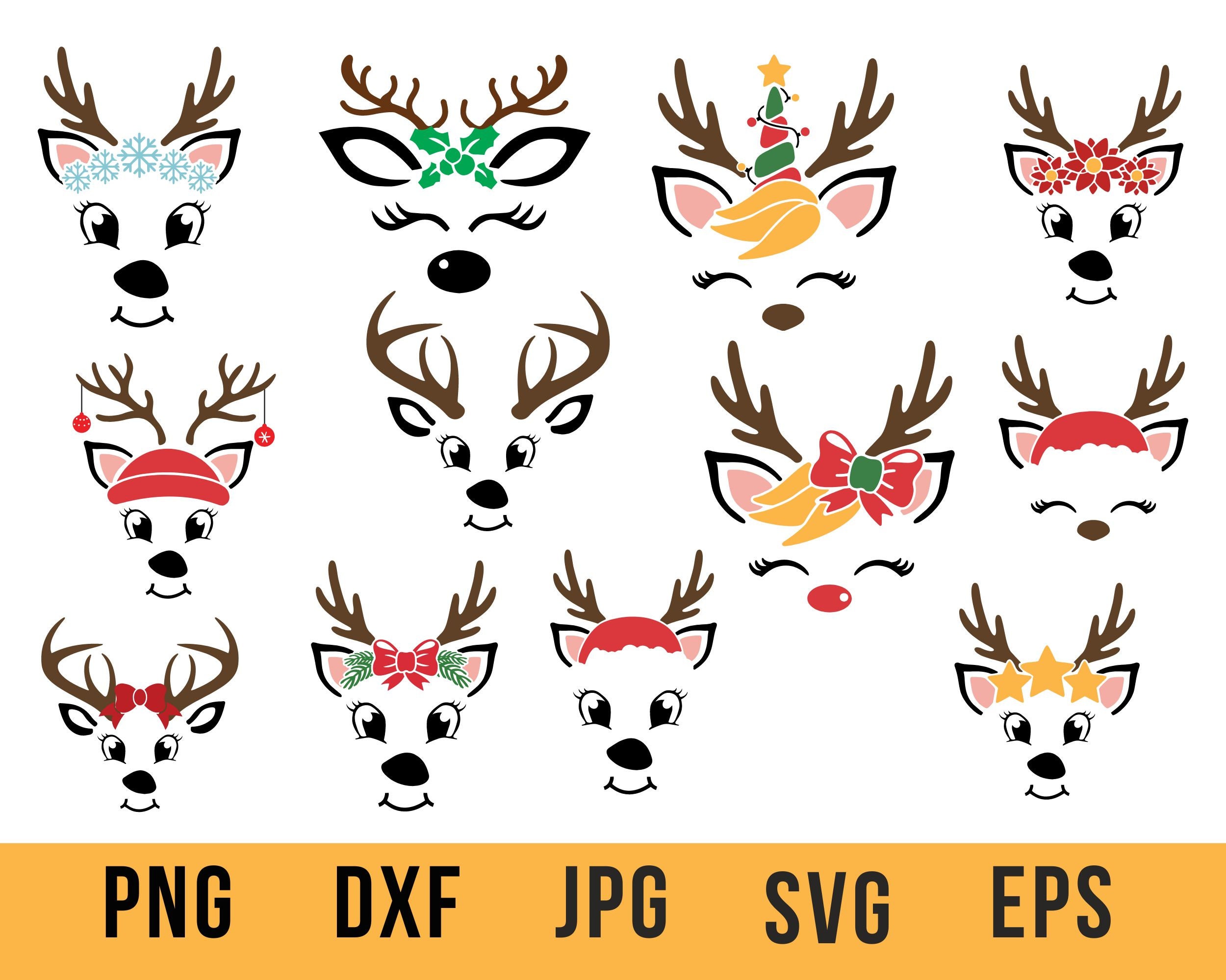12 Reindeer Svg Bundle Reindeer Png Reindeer Face Svg - Etsy