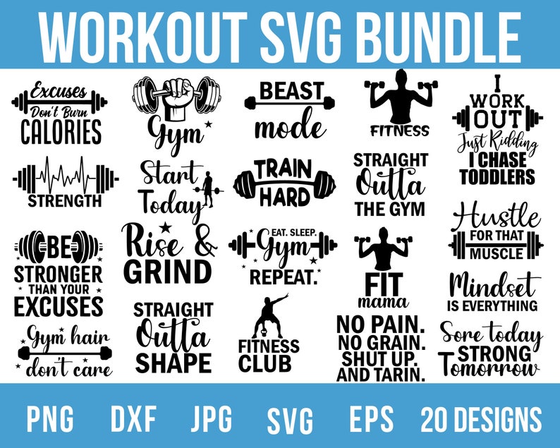 20 Workout Svg Bundle Motivational SVG Gym SVG 20 - Etsy