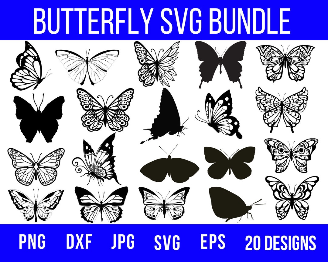 Paquete de 20 mariposas Svg, imágenes prediseñadas de mariposas ...