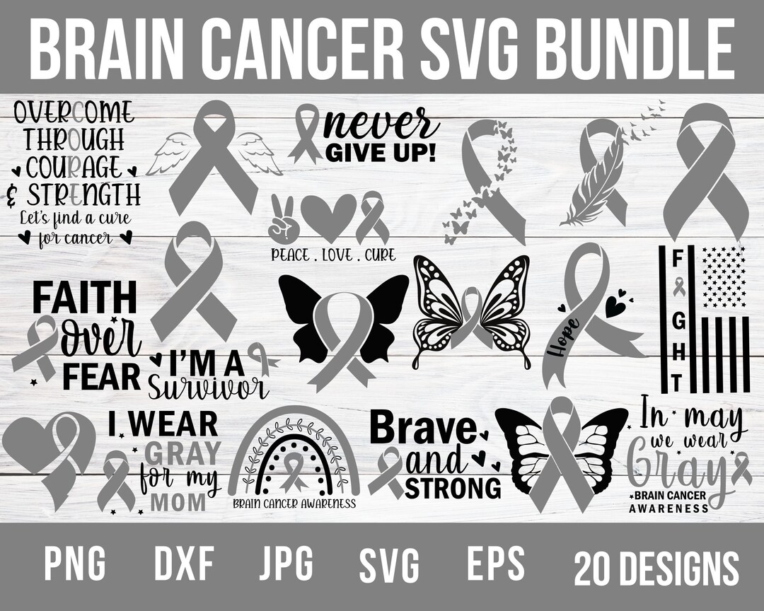 Brain Cancer Svg With Bundle, Cancer Svg, Cancer Ribbon Svg, Cancer ...