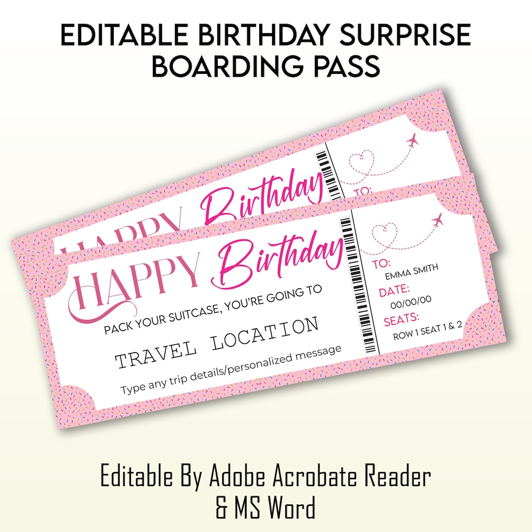 Happy Birthday Surprise Boarding Pass, Surprise Flight, Surprise Trip ...