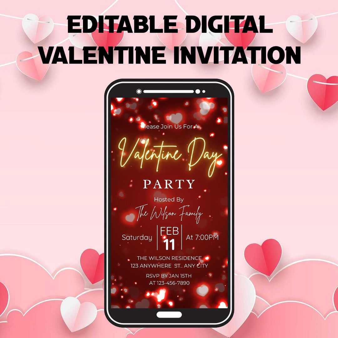 Editable Digital Valentine Invitation Electronic Valentine Party Invite ...