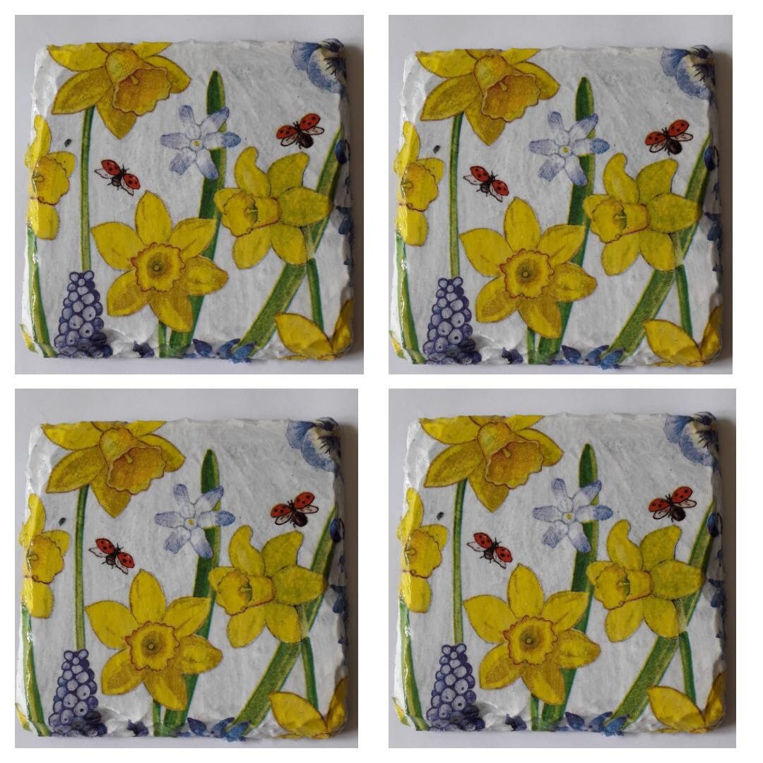 Beautiful Handmade Set of Four Slate Coasters Daffodils - Etsy