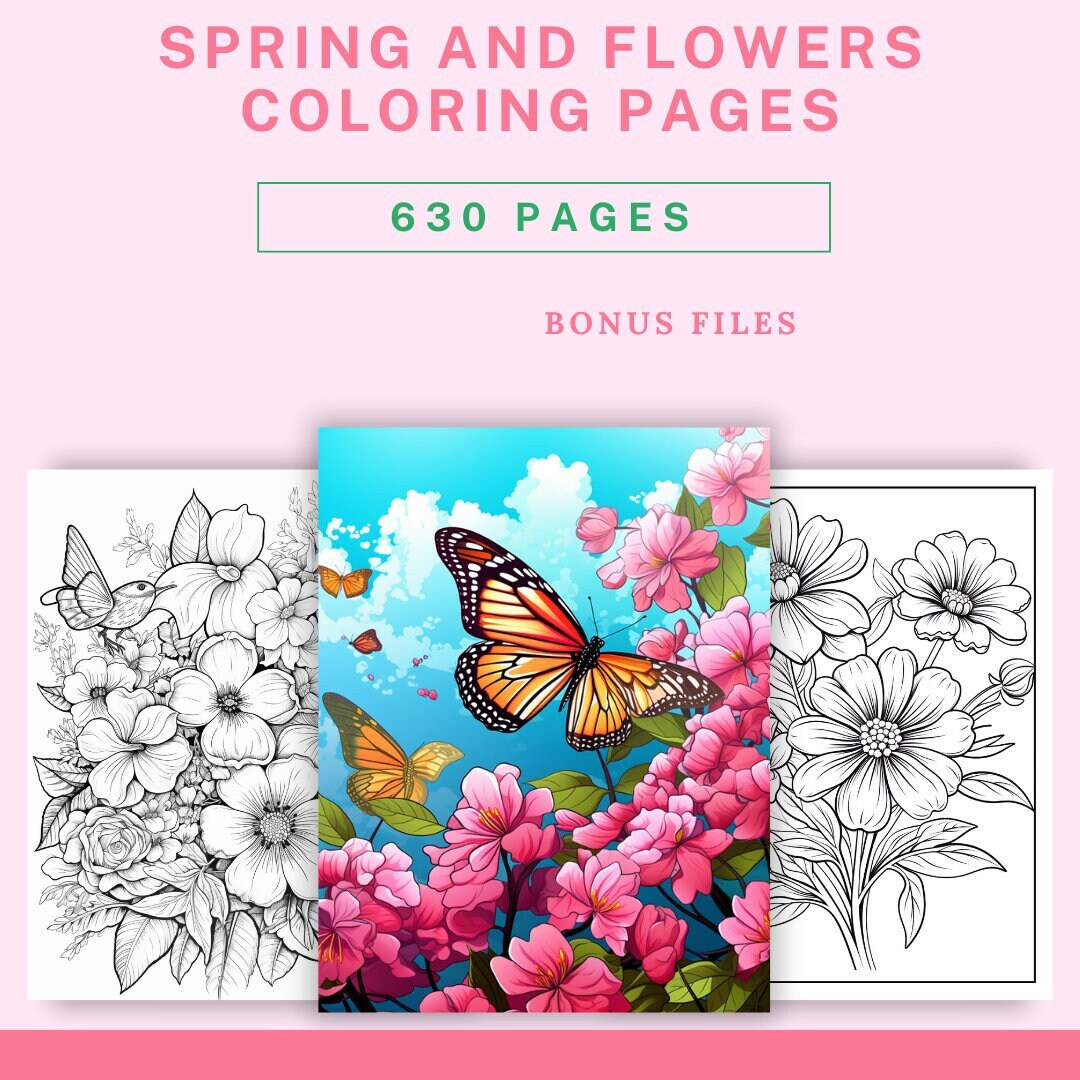 Adult Coloring Book SPRING AND FLOWERS 650 Pages Printable Art Activity ...