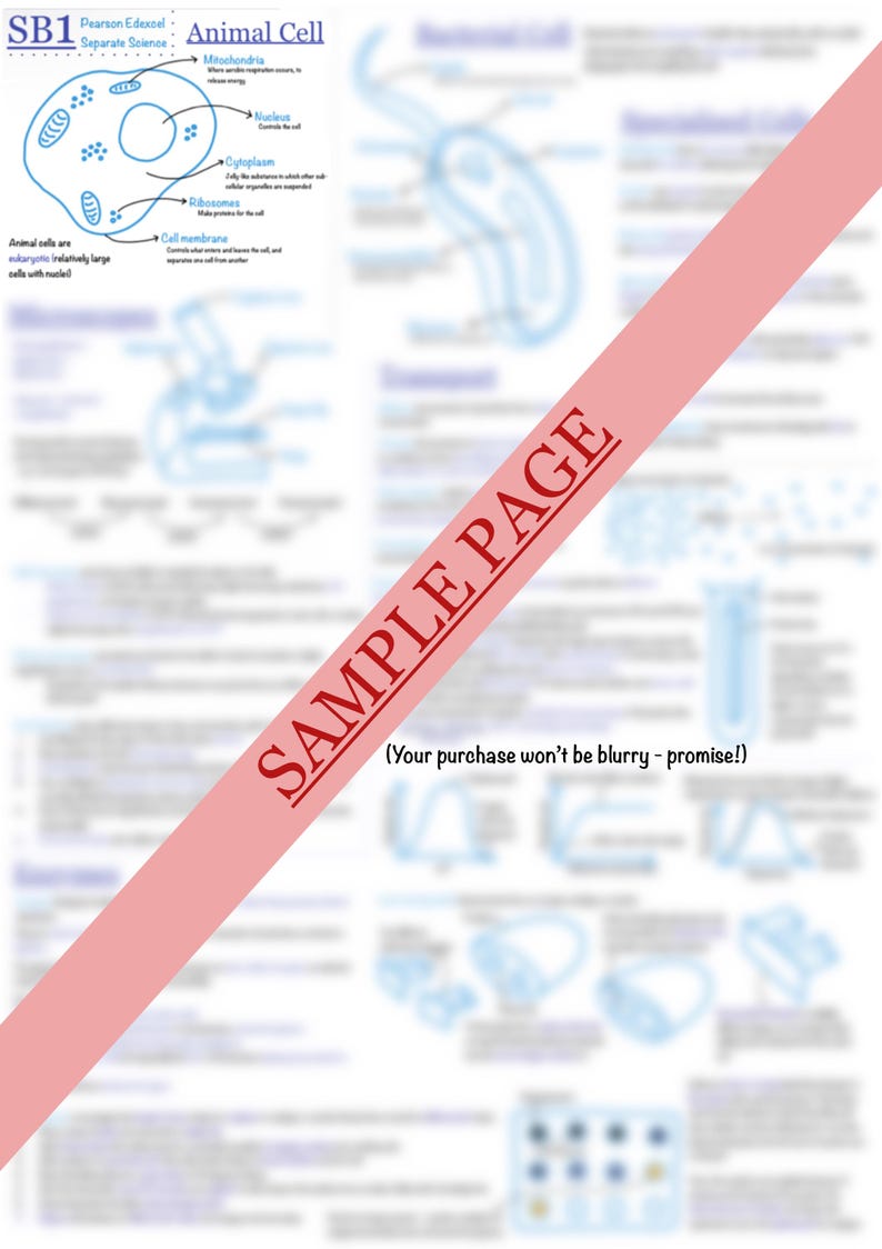 SB1 Complete Summary Sheet - GCSE Pearson Edexcel Separate Science ...