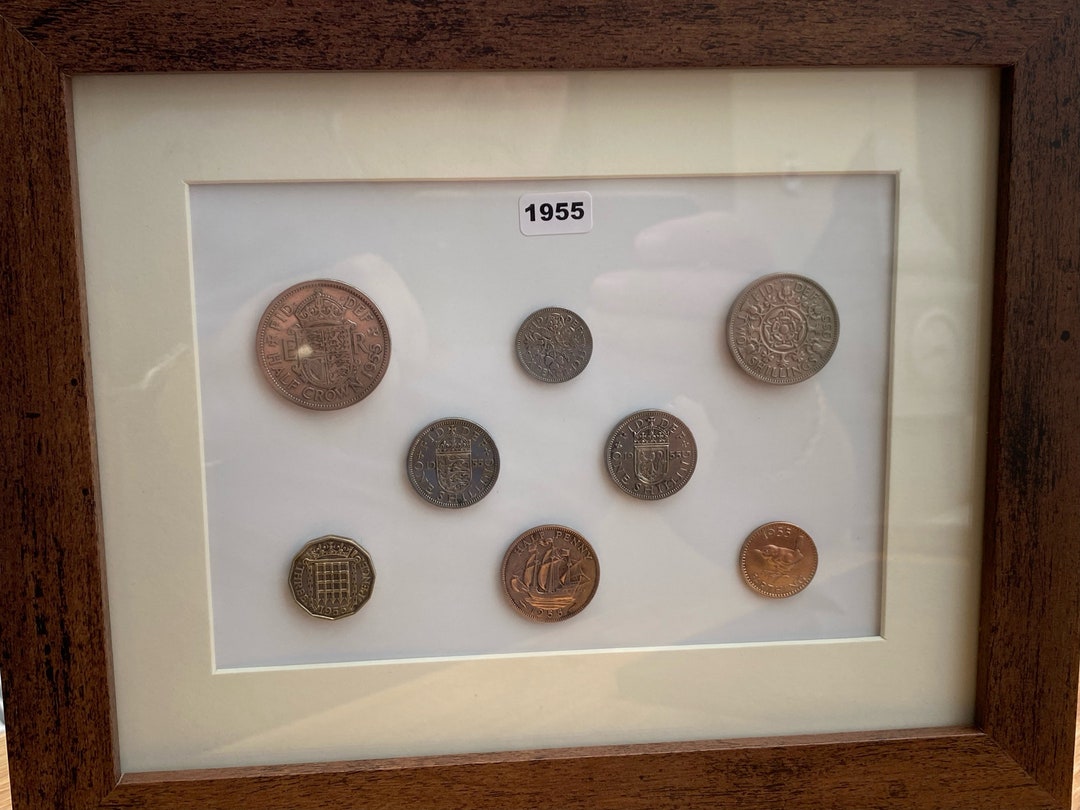 1955 Full Year Set of Coins in Frame - Great 71st Birthday Present ...