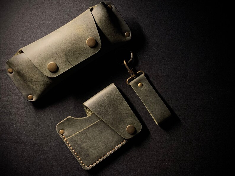 Natural Handmade Leather Set Military Green / 3 Pieces - Etsy