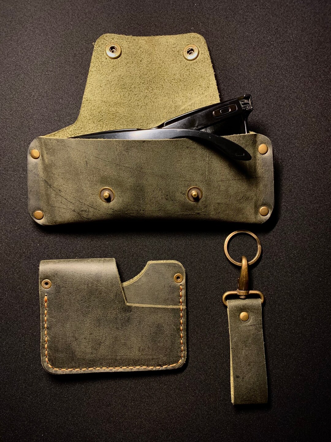 Natural Handmade Leather Set Military Green / 3 Pieces - Etsy