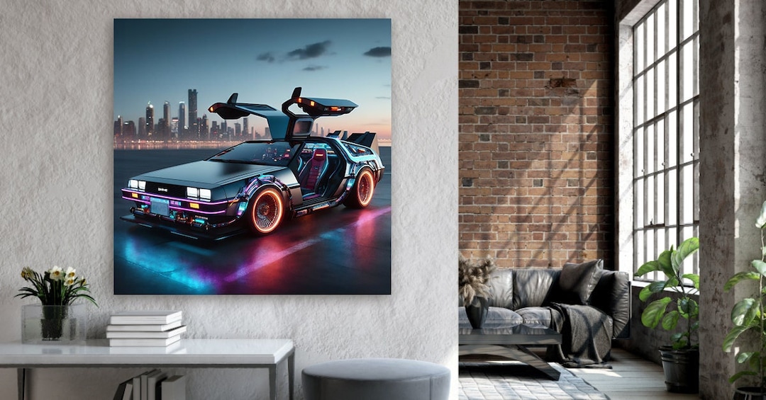 DMC Delorean Neon Digital Art - Back to the Future Car - High-quality ...