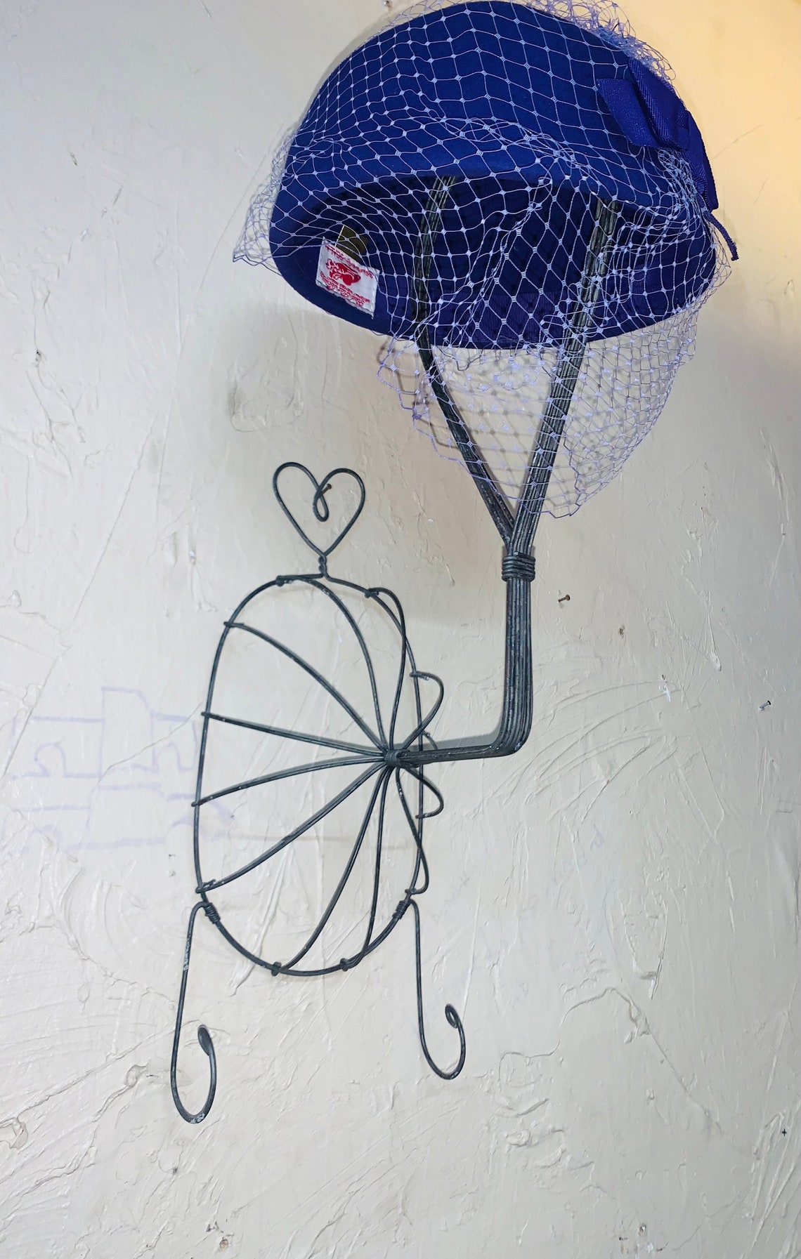 Vintage Wire Hat Rack Wall Mount Antique Hat Stand Metal Hat Rack Head ...