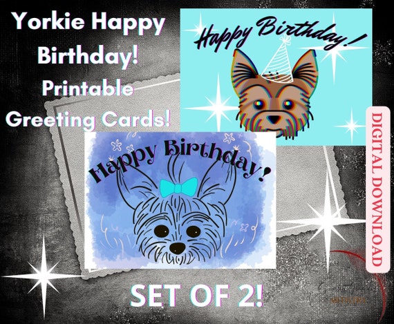 Yorkie Happy Birthday Card Printable Yorkie Cards Digital - Etsy