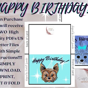 Yorkie Happy Birthday Card Printable Yorkie Cards Digital - Etsy