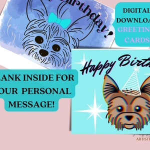 Yorkie Happy Birthday Card Printable Yorkie Cards Digital - Etsy