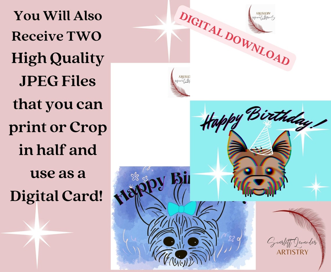 Yorkie Happy Birthday Card Printable Yorkie Cards Digital - Etsy
