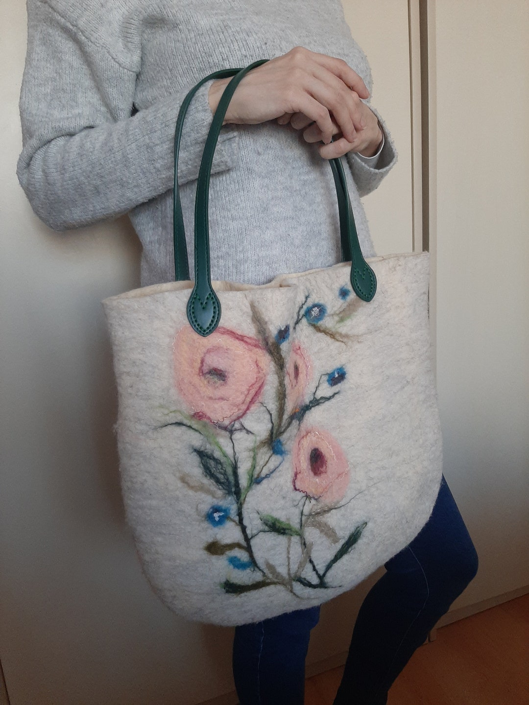 Natural Felt Womens Handbag, Felt Shopping Grocery Bag, Sturdy Hand ...