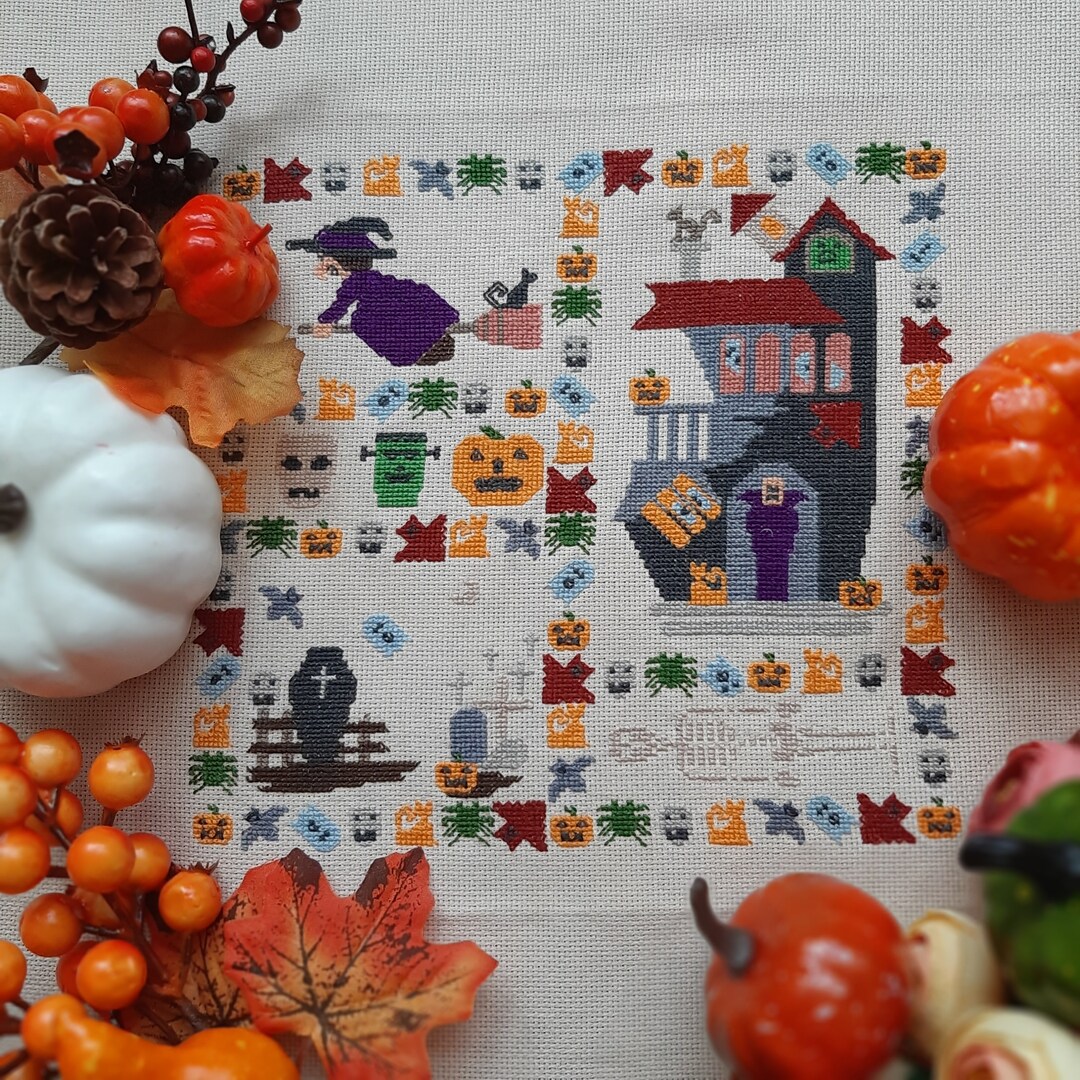 Halloween Cross Stitch Pattern Set: Witch, Vampire, Skeleton (PDF ...