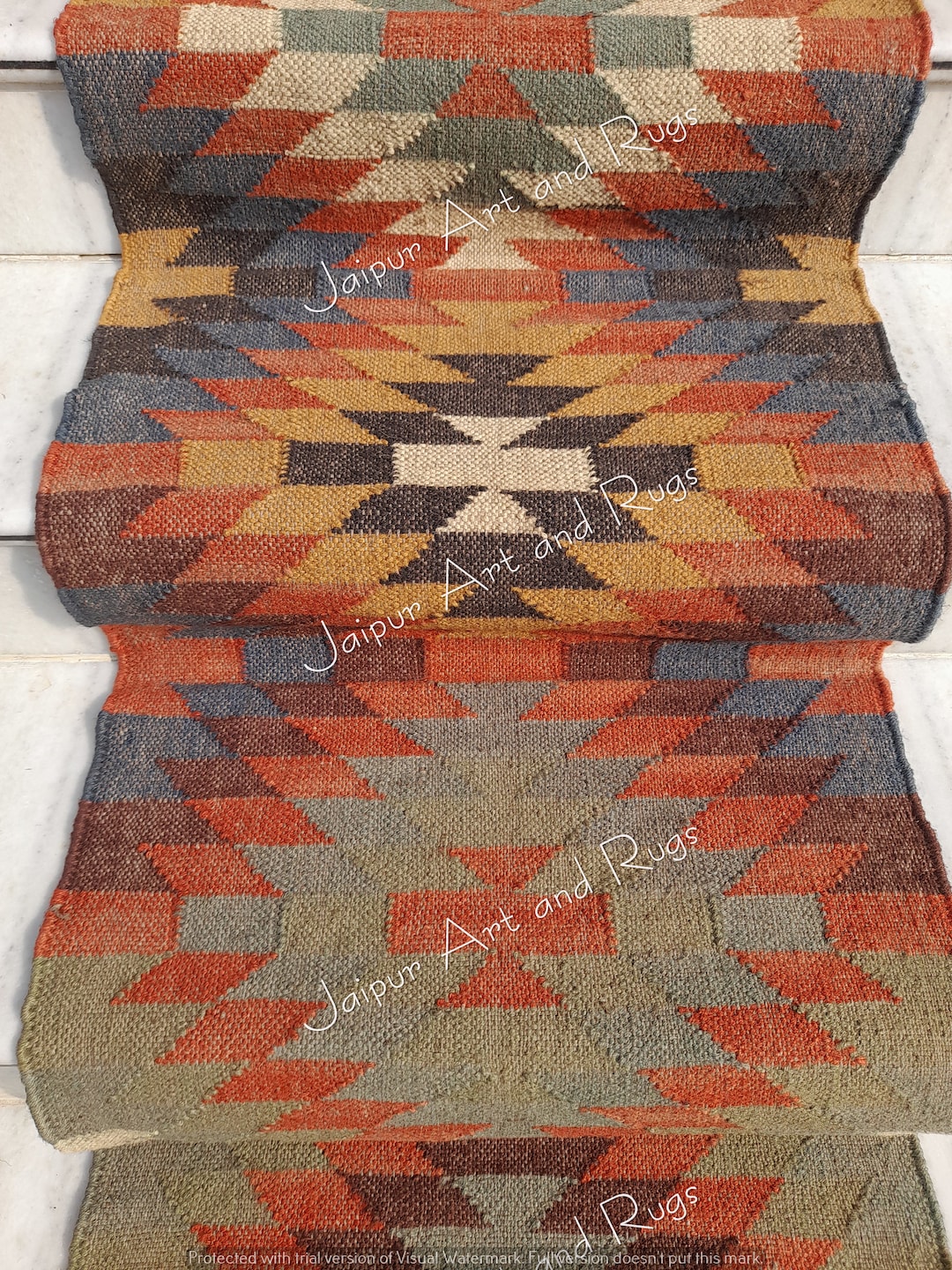 Wool Jute Kilim Multi Color Runner Rug,bedside Runner,custom Stair ...