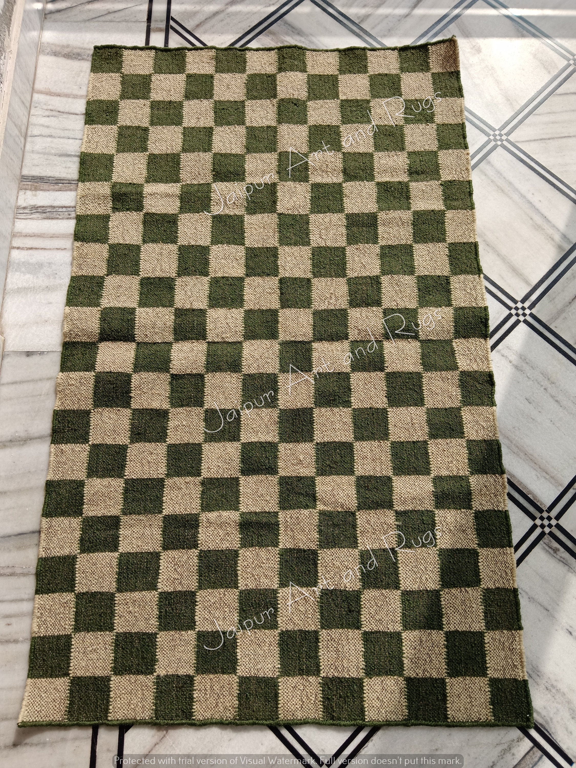 Checkered Kilim Rug , Home Decor Wool Jute Area Rug, Checkered Runner ...