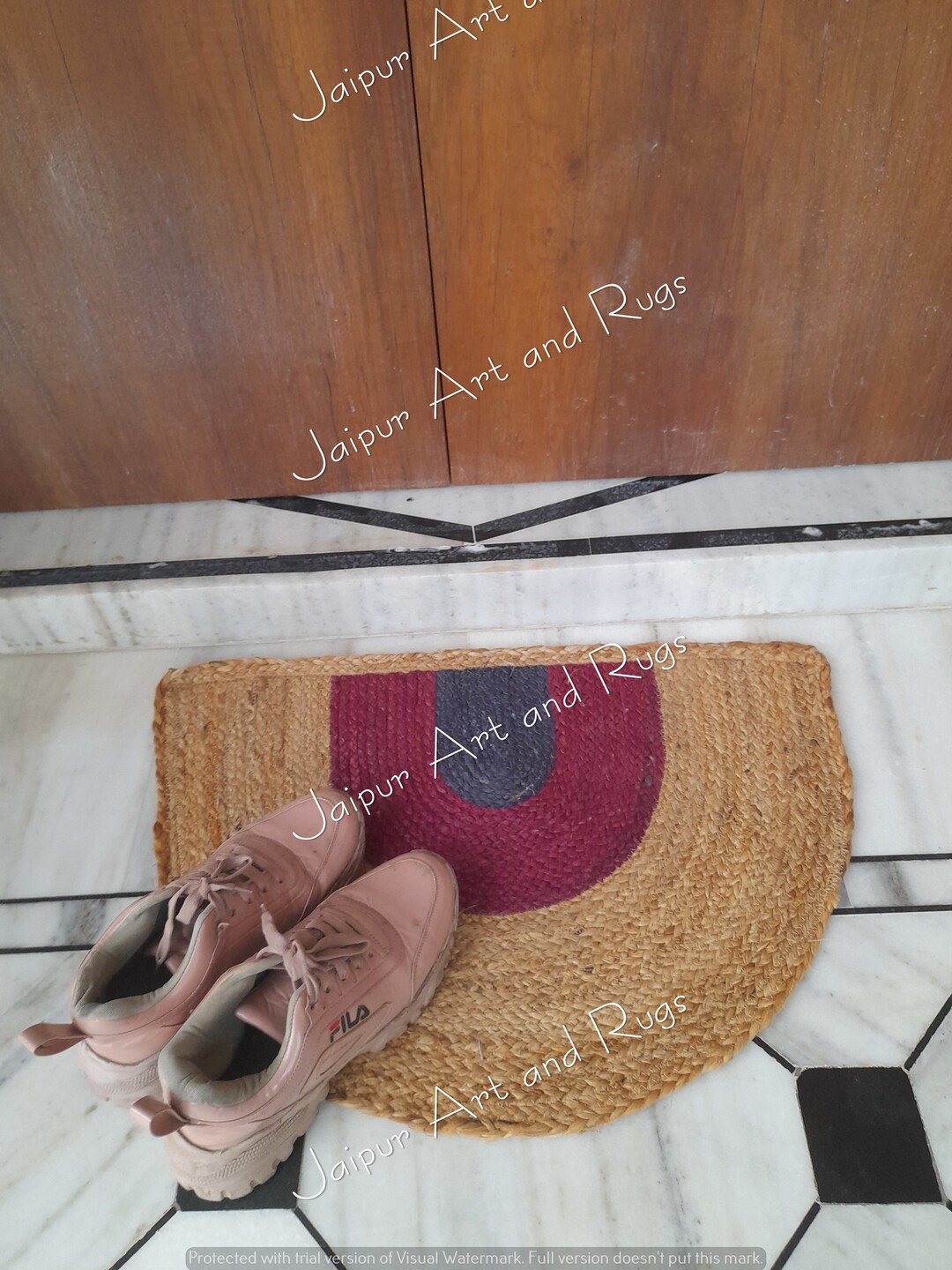 Jute Braid Half Circle Colourful Doormat, Vintage Boho Mat, Eco ...