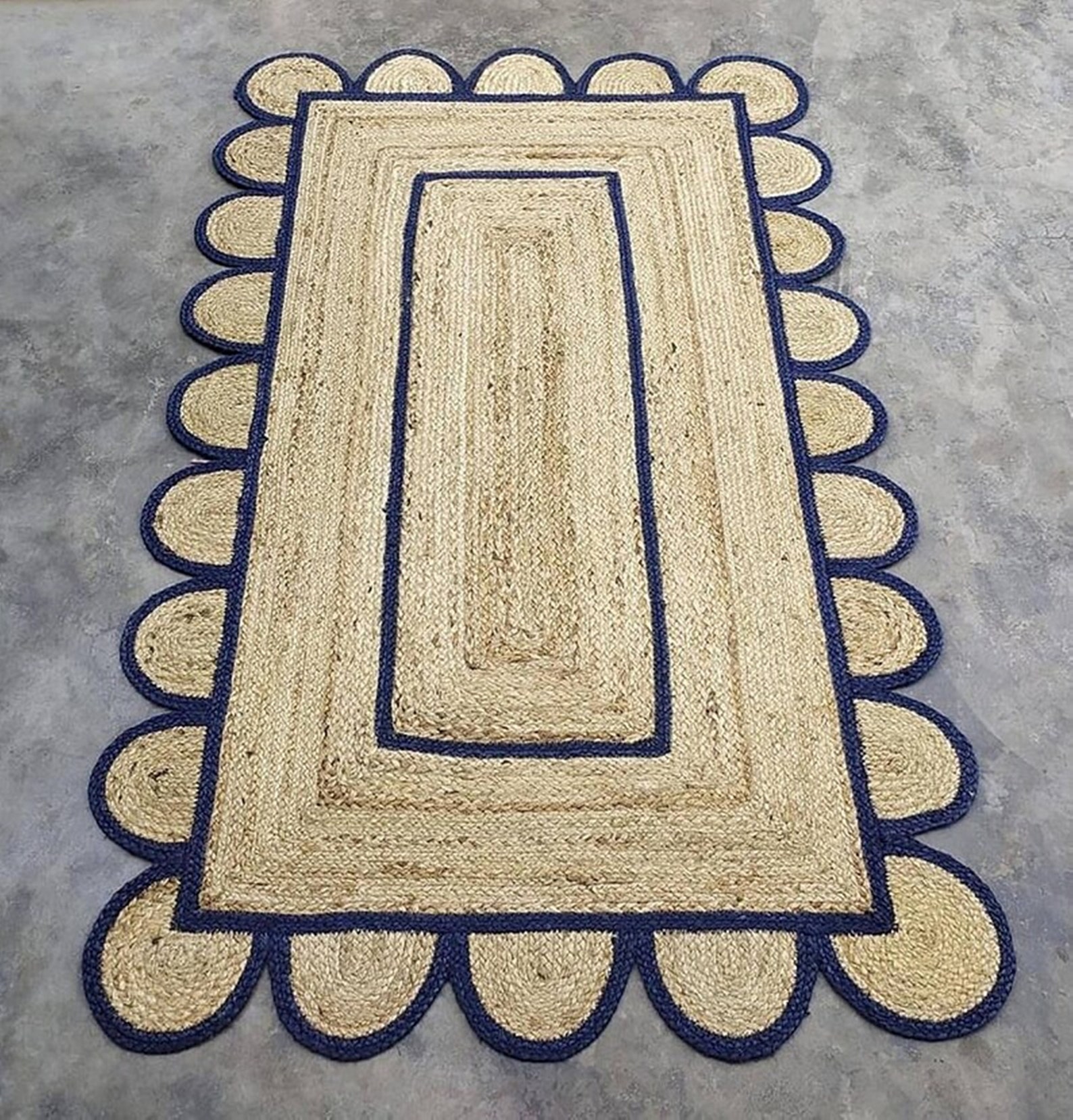 Natural Jute Rug Pink Blue Green Jute Braided Rug Scalloped - Etsy