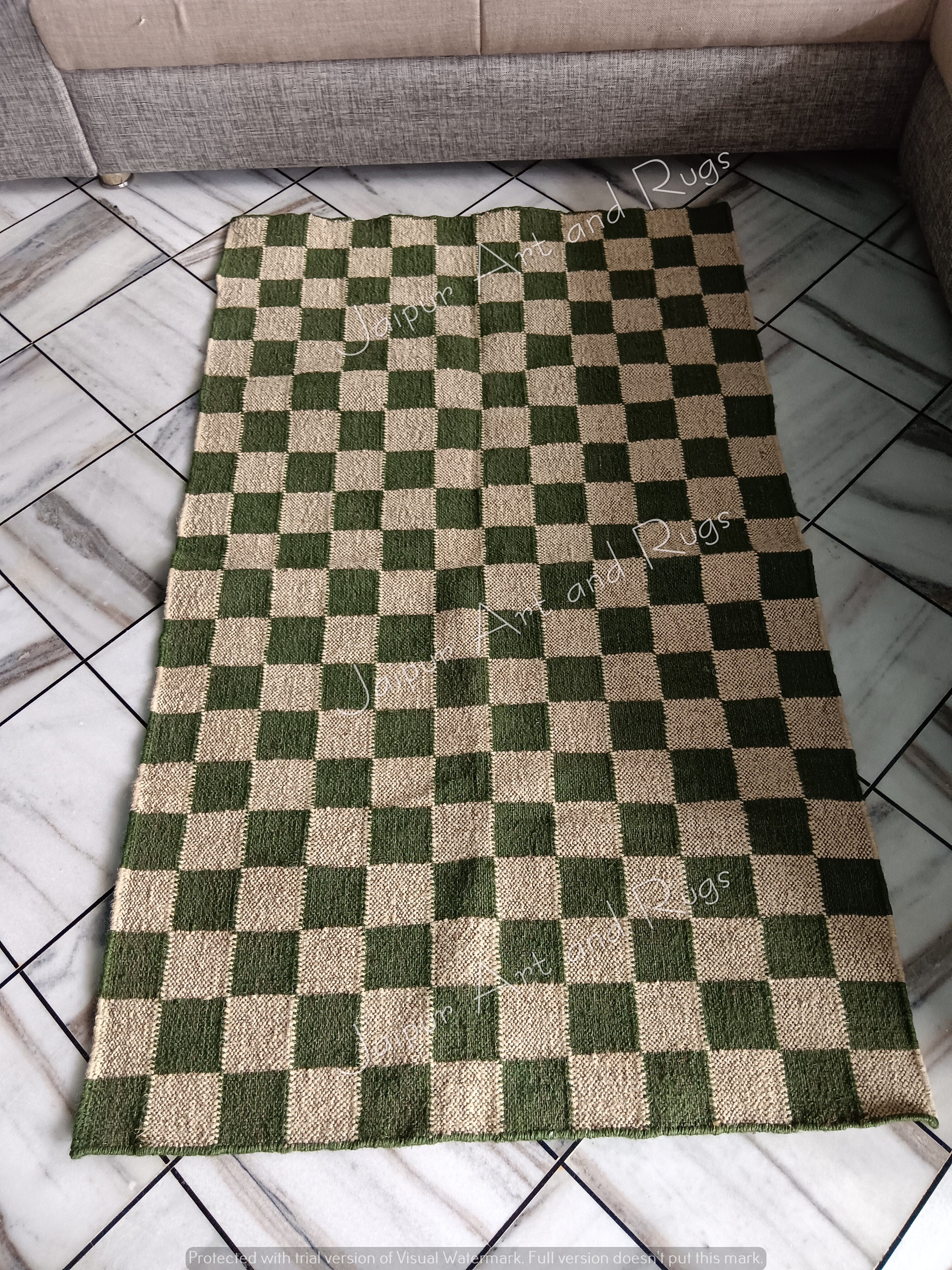 Checkered Kilim Rug , Home Decor Wool Jute Area Rug, Checkered Runner ...