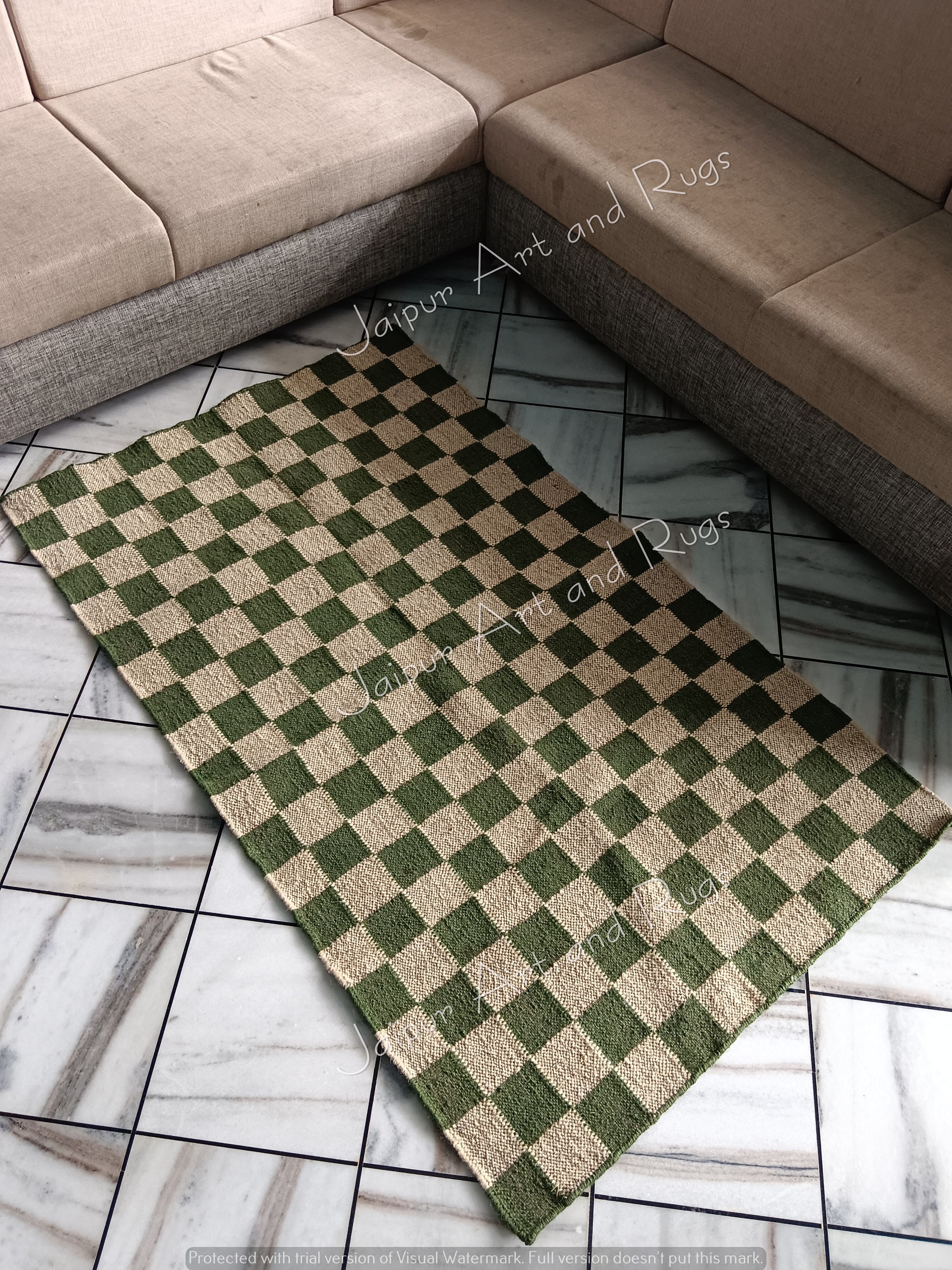 Checkered Kilim Rug , Home Decor Wool Jute Area Rug, Checkered Runner ...
