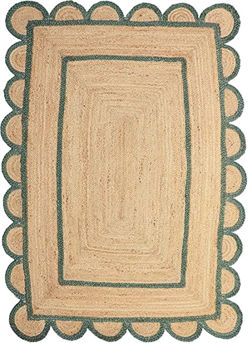 Natural Jute Rug Pink Blue Green Jute Braided Rug Scalloped - Etsy