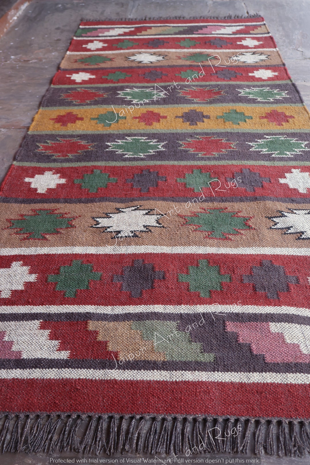 Wool Jute Kilim Multi Color Runner Rug, Custom Stair Runner, Hallway ...