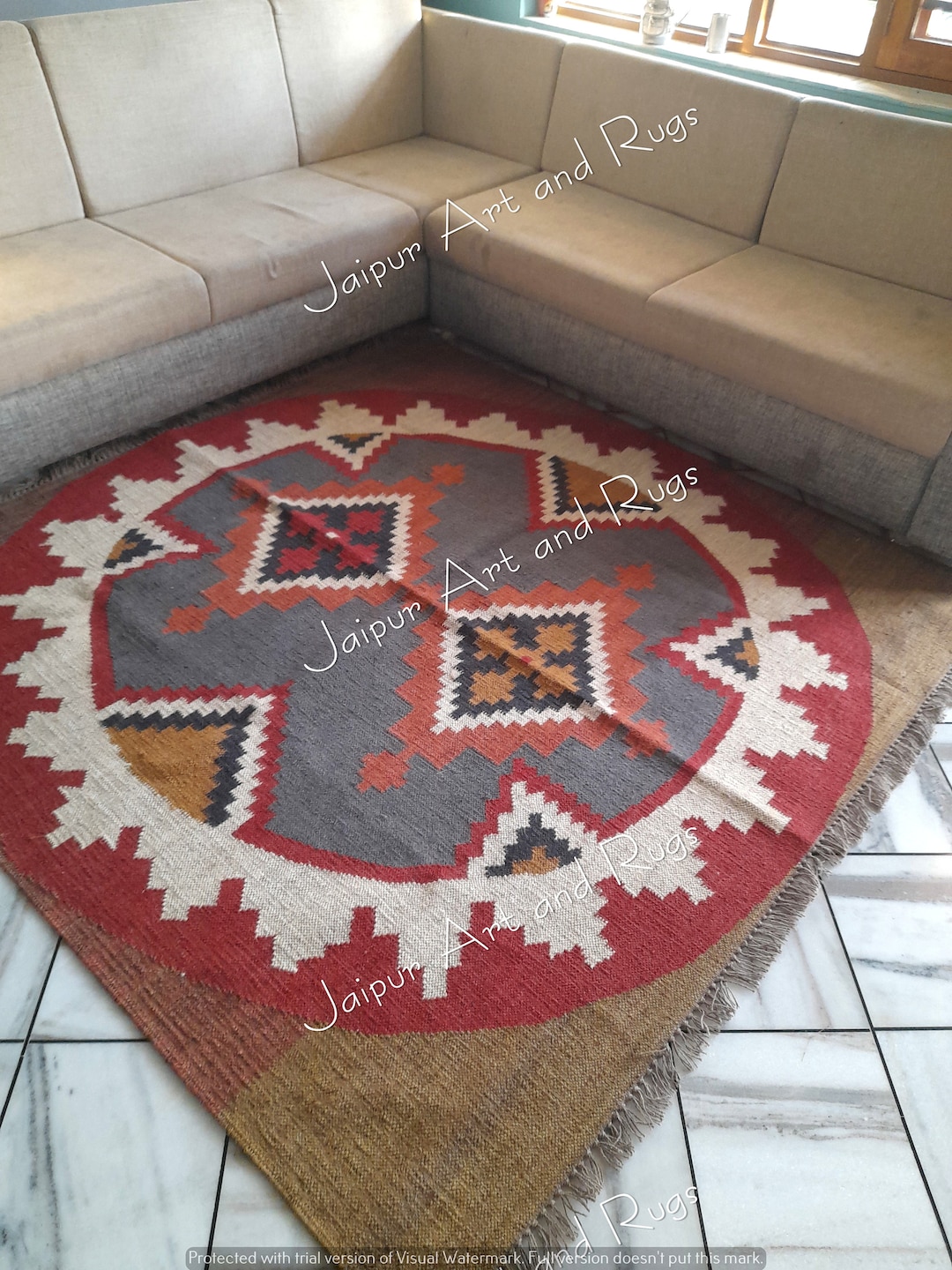 Living Dinning Room 6x6 FEET Round Design Square Rug, Handmade Navajo ...