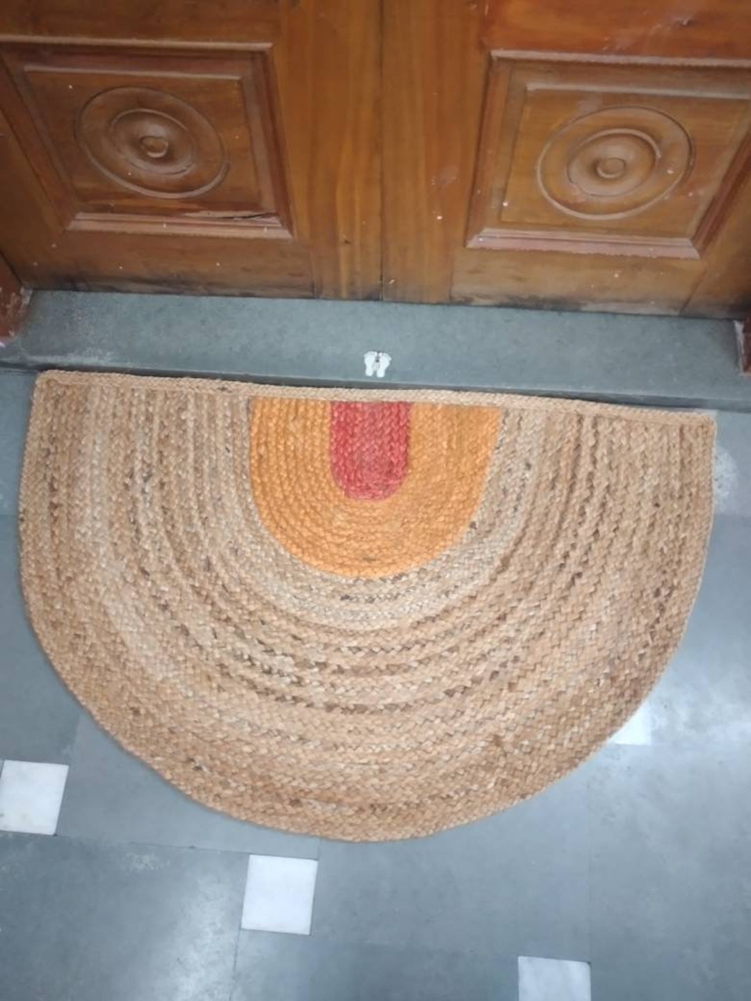 Jut Braided Half Circle Colourful Doormat, Vintage Boho Mat, Floor Mat ...