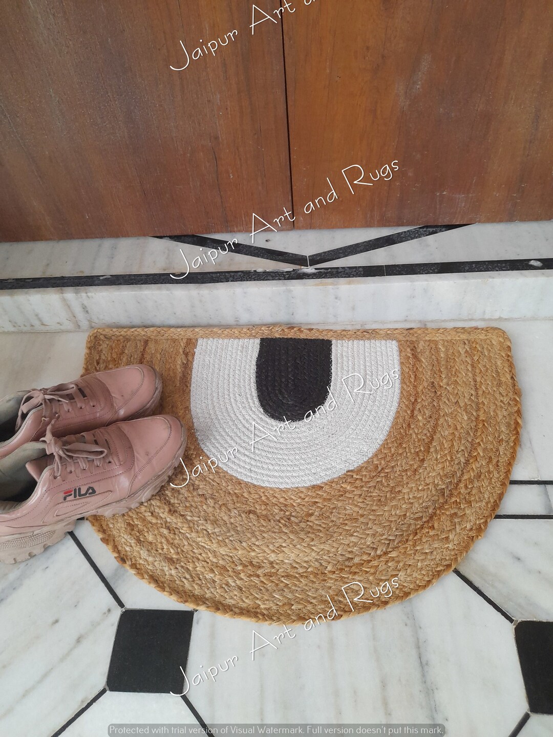 Jute Mat ,braided Half Circle Black,white Doormat, Boho Mat,eco ...